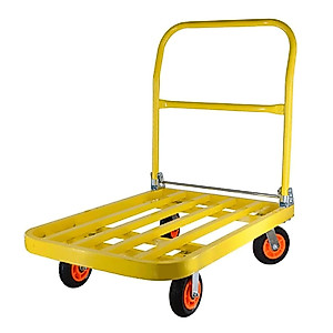 Platform Truck Heavy Platform Truck Steel Flat Handtruck Load 1320lbs Folding Push Cart Silent Flatbed Cart Bright Yellow Moving Dolly Cart Reliable