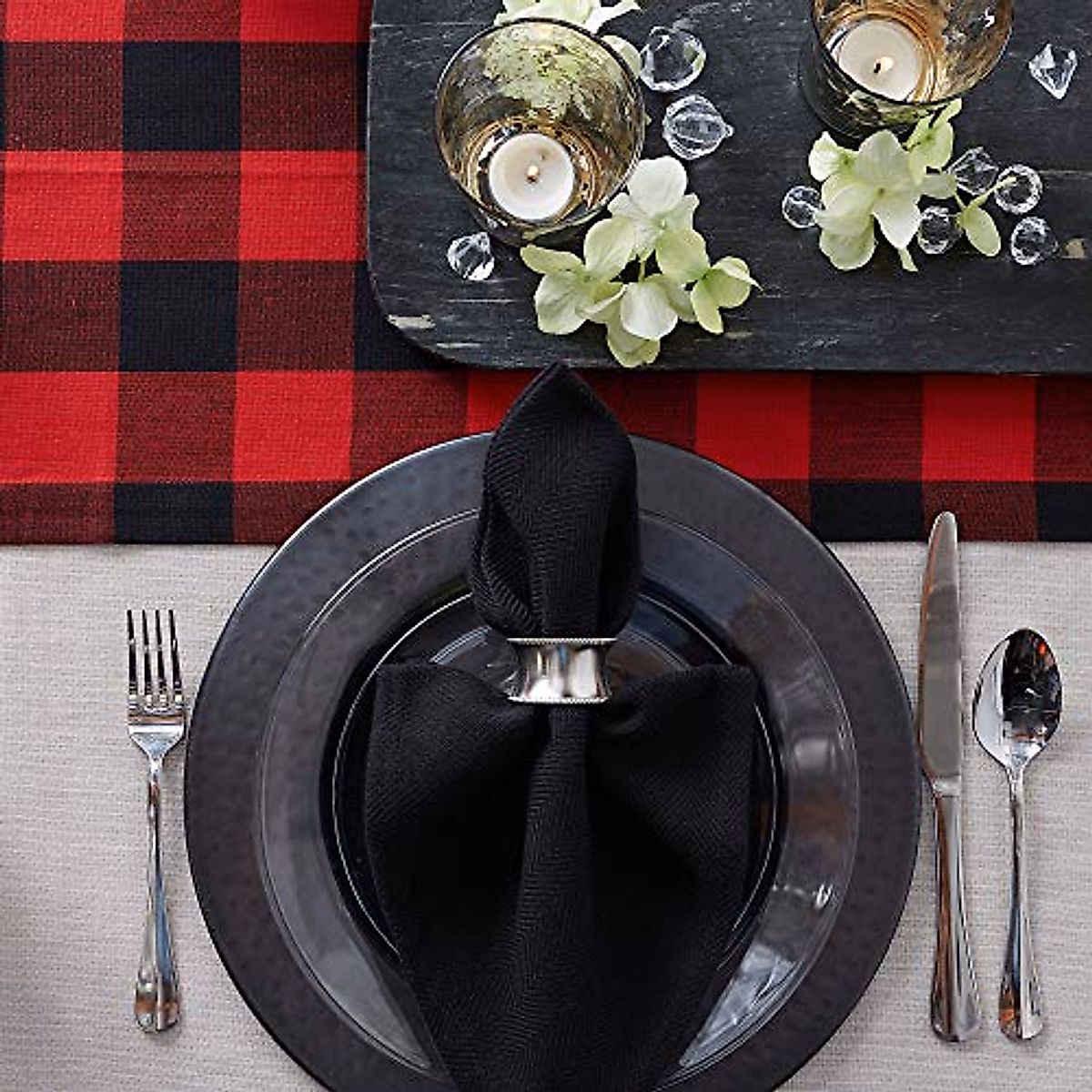 DII Buffalo Check Collection, Classic Farmhouse Table Runner, 14x108, Red & Black