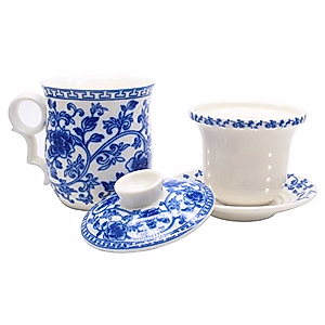 Tea Talent Porcelain Tea Cup with Infuser Lid and Saucer Sets - Chinese Jingdezhen Ceramics Coffee Mug Teacup Loose Leaf Tea Brewing System for Home Office