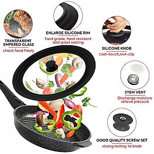 13-14-15in Universal Lid for Pots,Pans,Skillets,Large Replacement Frying Pan Cover,Big Cookware Lids,Tempered Glass with Heat Resistant Silicone Rim,Knob, BPA Free,Dishwasher Safe
