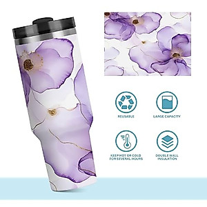 SEHANY Purple Marble 40 Oz Tumbler with Lid and Straw, Double Vacuum Stainless Steel Insulated Sports Water Bottle Cup Holder Friendly Leak-Proof Travel Coffee Cup for Iced Drink