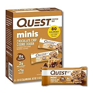 Quest Nutrition Mini Chocolate Chip Cookie Dough Protein Bars, High Protein, Low Carb, Keto Friendly, 14 Count