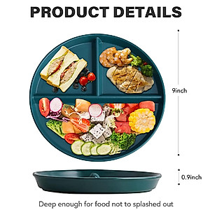 K Y KANGYUN 5 PCS Unbreakable Divided Plates for Adults 9in, Deep Dinner Plates, Divided Design for Picky Eaters,Compartment Plates, Lightweight Reusable Plastic Portion Control Plates