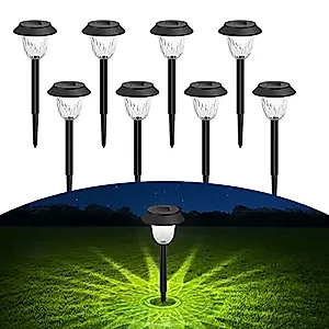 8 Pack Solar Lights Outdoor waterproof, Solar Powered Garden Lights, Bright LED Solar Pathway Lights, Auto On/Off landscape solar lights for Garden, Yard, Landscape, Patio, Driveway, Backyard, Walkway