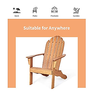 Giantex Adirondack Chair Set of 2 Acacia Wood Outdoor Chairs with 350 lbs Weight Capacity, Lounge Chair Armchair for Yard, Patio, Garden, Poolside, Balcony, Deck Fire Pit Chairs, Natural
