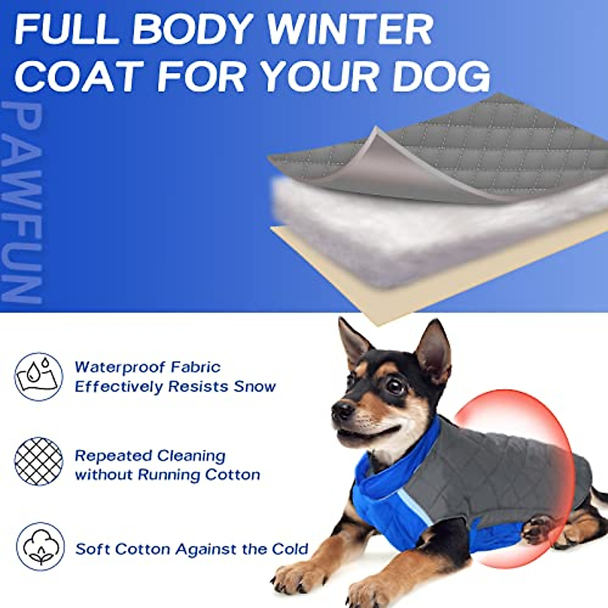 Cold Weather Dog Coats, Waterproof Dog Winter Coat Thick Padded Cozy Vest Reflective Warm Dog Vest Dog Snow Jacket with Leash Attachment Pet Winter Clothes for Small Medium Large Dogs, Red, Blue