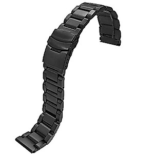 SINAIKE 22mm Black Matte Wrist Band Stainless Steel Replacement Watch Band with Push Button Safety Buckle