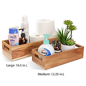 Eitida Natural Acacia Wood Bathroom Tray with Handles for Organizing Toiletries and Accessories - 16.5L x 6W inch
