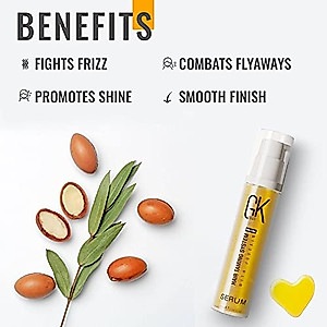GK HAIR Global Keratin 100% Organic Argan Oil Anti Frizz Hair Serum (0.34 Fl Oz/10ml) Styling Smoothing Strengthening Hydrating & Nourishing Heat Protection Shine Frizz Control Dry Damage Hair Repair