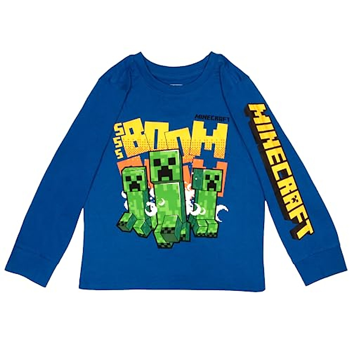 Minecraft Characters Boys Long Sleeve T-Shirt, 3-Pack Bundle Set for Kids and Toddlers (Size 7, Black/White/Royal)