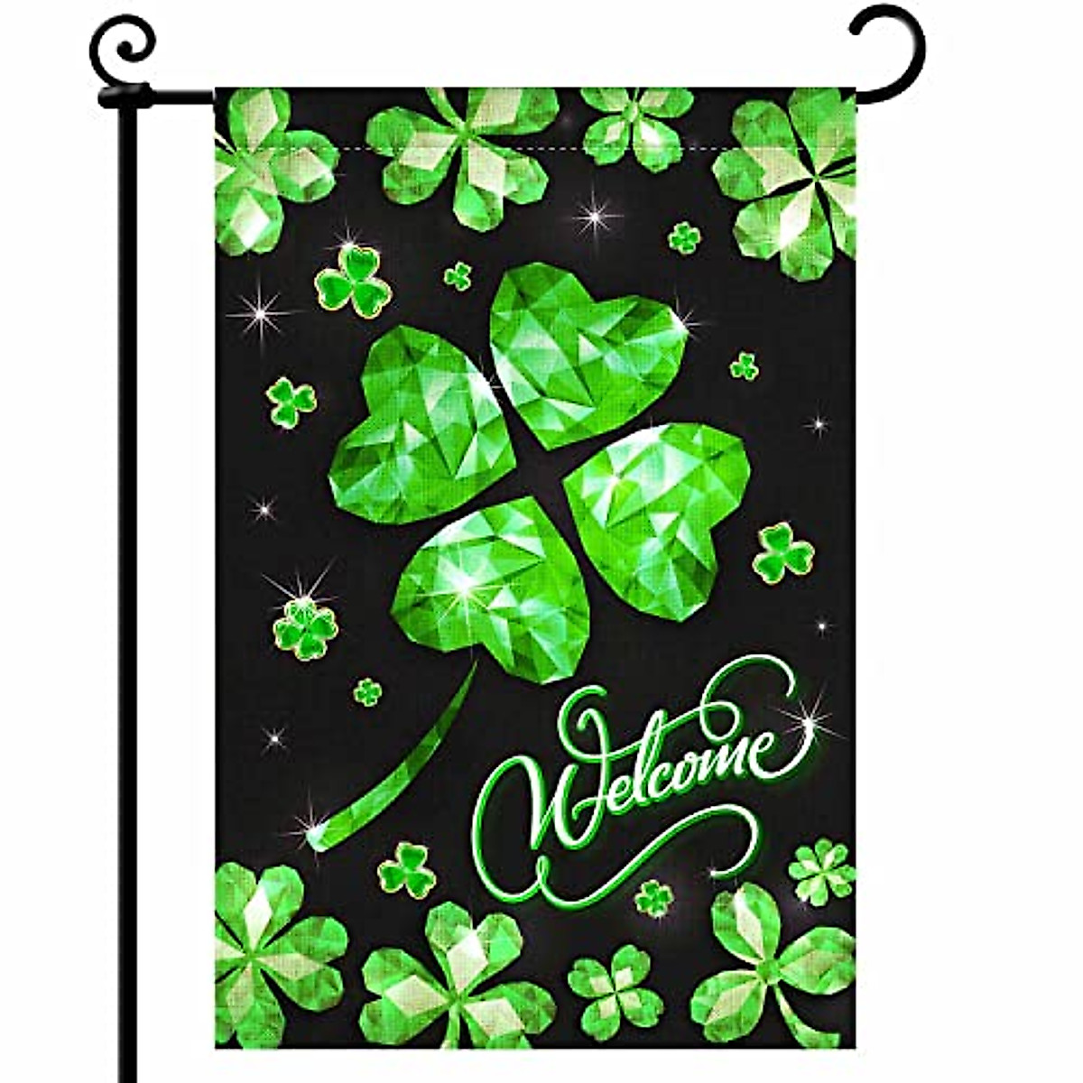 Funux St Patricks Day Garden Flag 12×18 Inch Double Sided Green Shamrock Clover Welcome Small Outside Vertical Holiday Yard Decor