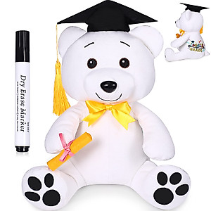 Zomiboo Graduation Autograph Stuffed Animal 2025 Smooth Fabric Stuffed Toy with Congrats Grad Plush Autograph Stuffed Animal with Black Marking Pen for Graduate Student Party(Canvas Dog)