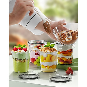 Canfanni Overnight Oats Container with Lids, 4 Pack 13oz Overnight Oats Jars, Plastic Mason Jars, BPA Free, Portable, Leak Proof Oatmeal Containers for Yogurt, Soup, Cereal, Milk and Salad