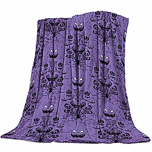 Halloween Haunted Mansion Blankets Purple Super Soft Warm Cozy Flannel Throw Blanket Bed Grinning Ghosts Design Decorative for Sofa Couch Chair Living Bedroom 60 x 80 Inches