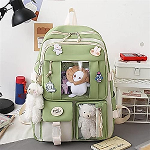 FUINUEIO Kawaii Backpack Casual Bags Cute Aesthetic Backpacks With Kawaii Bear Pendant Pins Handle Shoulder Tote Bag Pencil Case Schoolbag