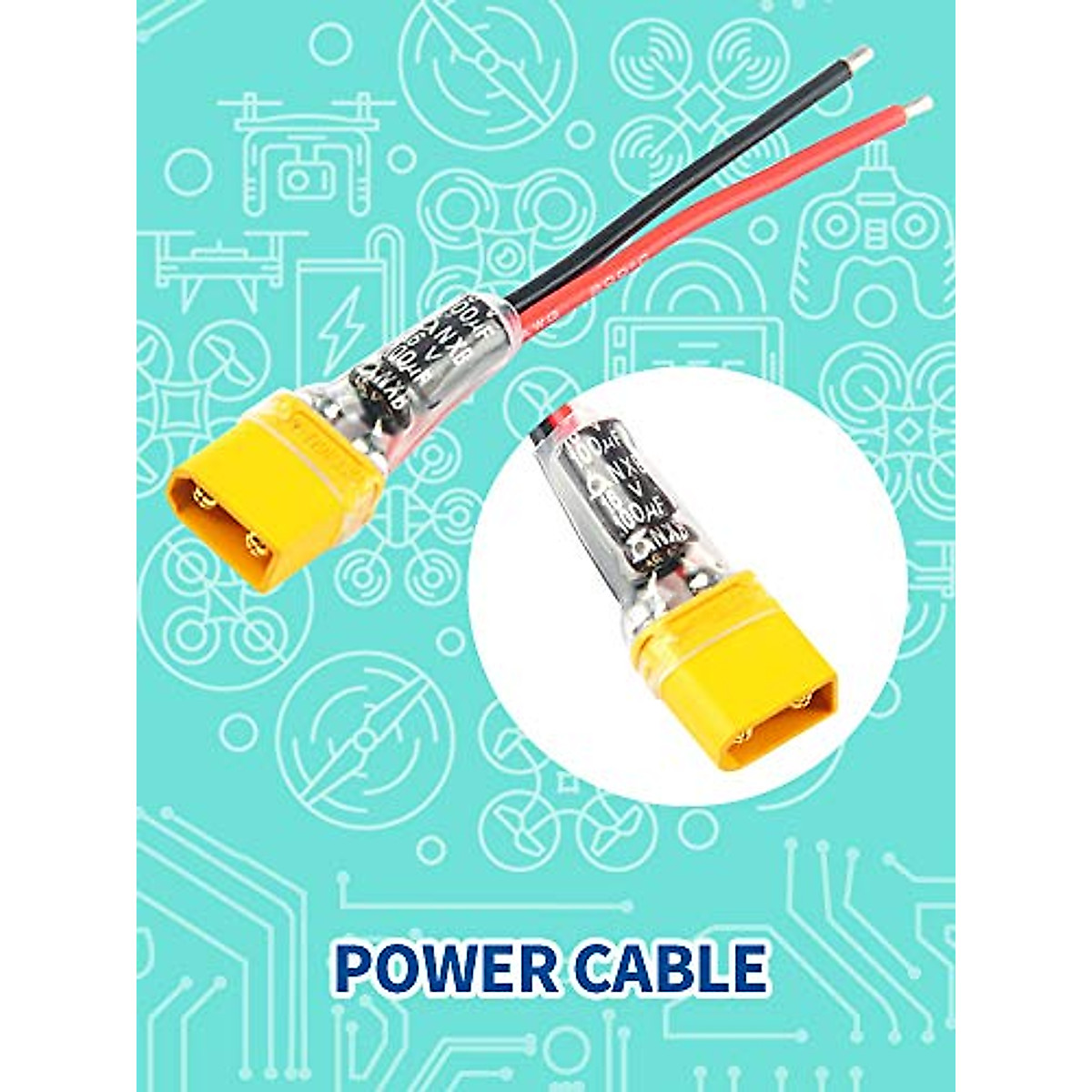 QWinOut XT30 Plug Pigtail Power Wire 100uF Capacitor for Mobula7 HD Sailfly-X TRASHCAN UR85 UR85HD Crazybee F3 / F4 PRO Parts (4 pcs)