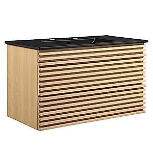 Modway Render 36" Wall-Mount Bathroom Vanity in Oak Black