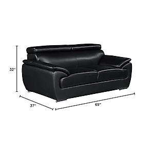 Blackjack Furniture 4571 Veal Collection Leather Upholstered Modern Living Room Loveseat, Black