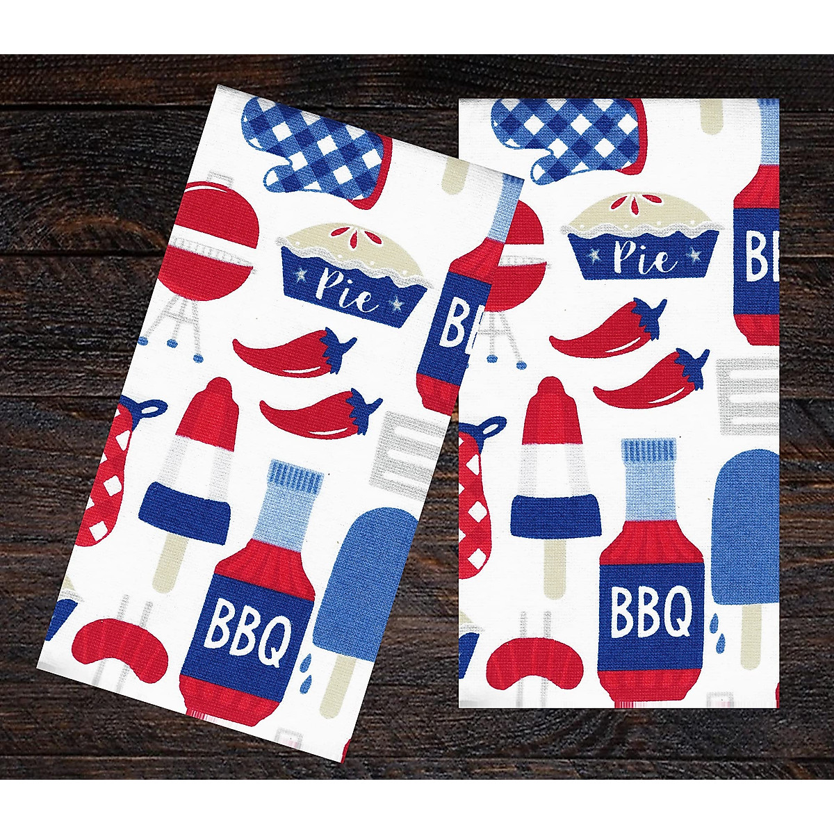 SeasonsEasy Patriotic Kitchen Towels Set of 2 American BBQ Cookout Theme Dual-Sided Cotton July 4th Labor Day