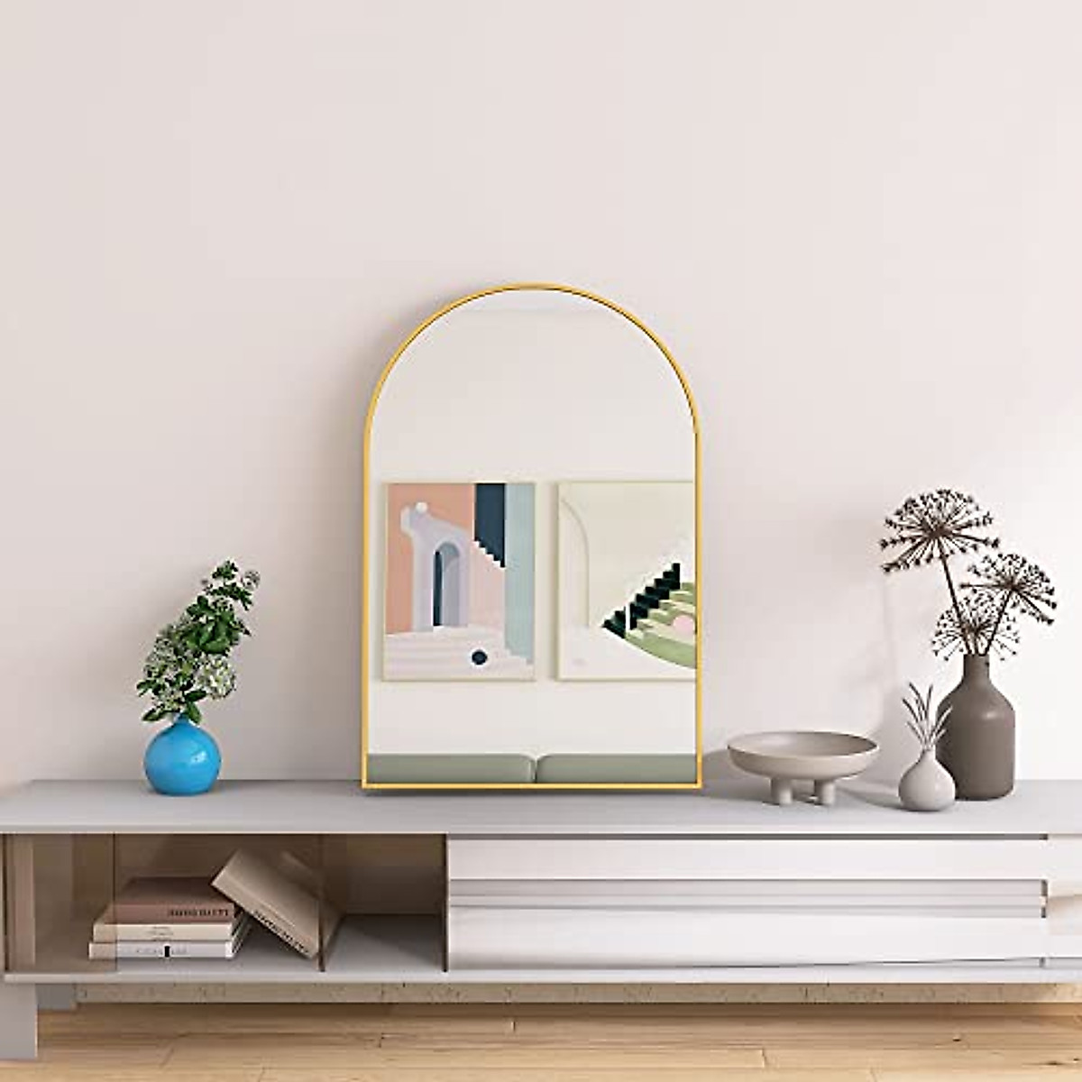 LFT HUIMEI2Y Arched Wall Mirror, 24"x36"Arched Wall Mounted Mirror with Aluminum Alloy Frame and Arch Top Rounded Corner for Bathroom, Bedroom, Living Room, Entryway, Gold