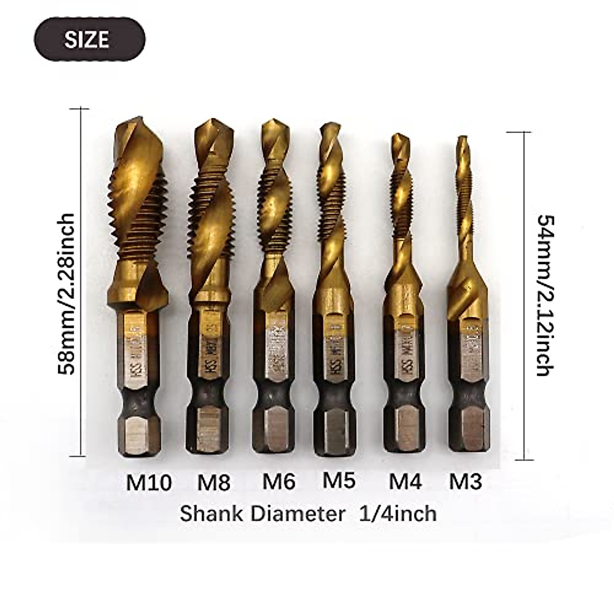 PERFACTOOL Combination Drill & Taps Bit Set, 1/4'' Hex Shank Spiral Countersink Drill Bits, for Metal, Plastic, Wood Drilling (6 Pack)