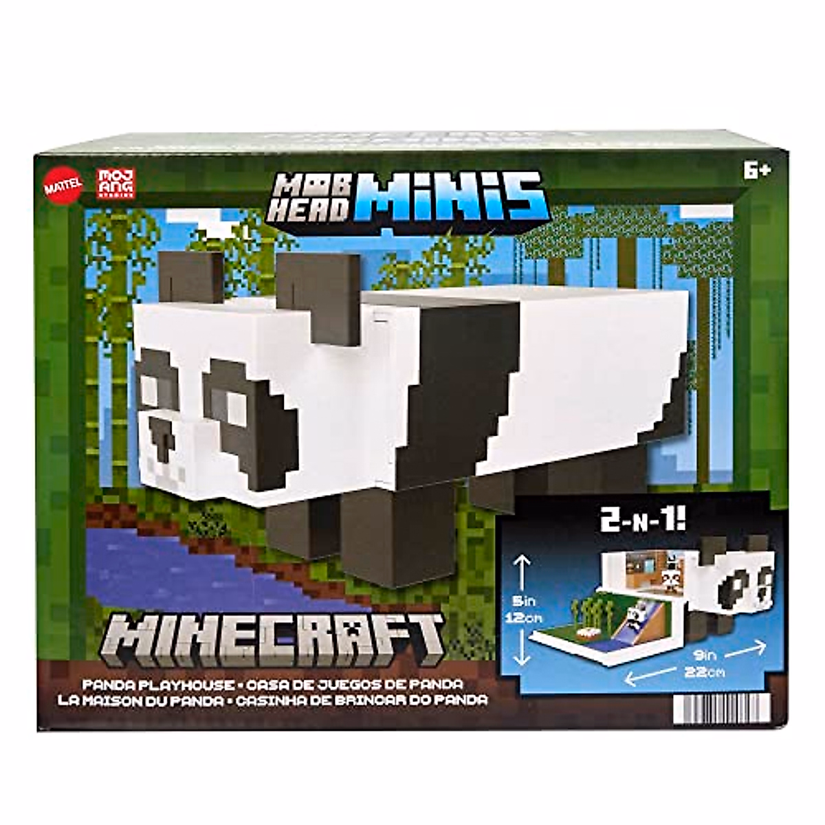 Mattel Minecraft Mob Head Minis Toys, Panda Playhouse Playset & 2 Panda Action Figures, Removable Bamboo Shoots & Cake Slice