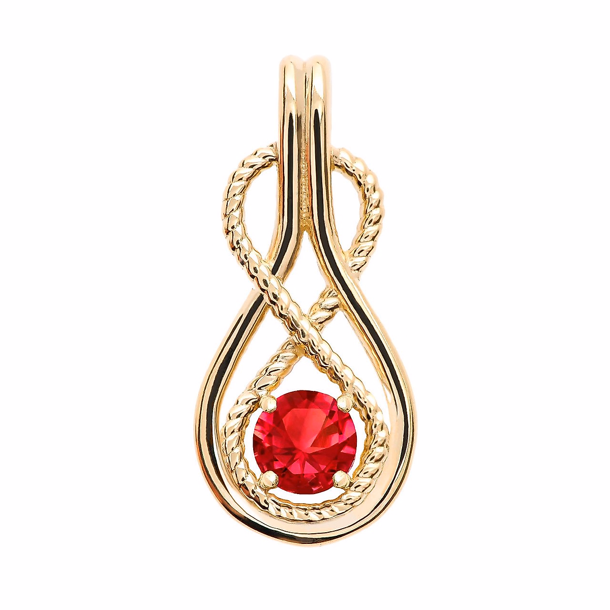 Infinity Rope July Birthstone Ruby 14k Yellow Gold Pendant