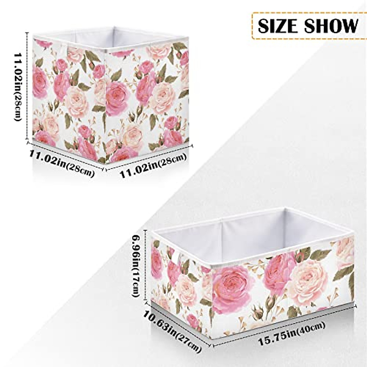 Rectangular Storage Baskets ,Flower Rose Fabric Storage Bin Organizer,Collapsible Storage Basket for Toy, Clothes,Books.Shelves Basket