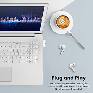 FEDIKER SW4 Wireless Earbuds for PC/Computer/Laptop - App Control - Dongle & Bluetooth - 30ms Low Latency - Headset with Mirophone for PC - Gaming Headset - Work Headphones - Headset for Work (White)