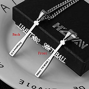 HZMAN Softball Bat Cross Pendant, I CAN DO ALL THINGS STRENGTH Bible Verse Stainless Steel Necklace (Silver)