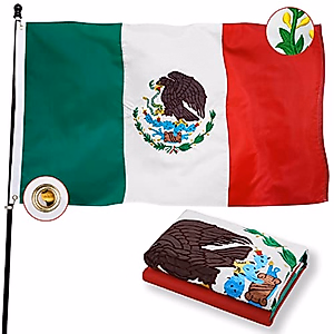 POZOY Deluxe 3x5 ft Mexican Flag for Outside, Double Sided MX Mexico Flags Longest Lasting, Heavy Duty Nylon, Sewn Stripes, Brass Grommets Perfect for Outdoors!
