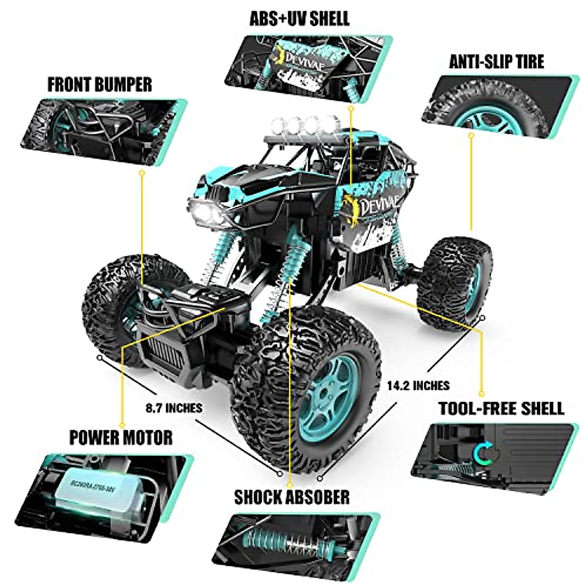 CROBOLL 1:12 Large Remote Control Car for Boys Kids with Lifting Function,4WD RC Cars Electric Monster Truck Toy Gifts 4X4 Off-Road RC Rock Crawler 2.4GHz All Terrain RC Truck with 2 Batteries(Cyan)
