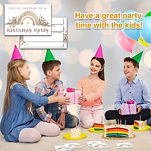 YSTEP Boho Birthday Party Invitations, 20 Invite Cards with Envelopes, 4"x6" Rainbow Birthday Invites - B04