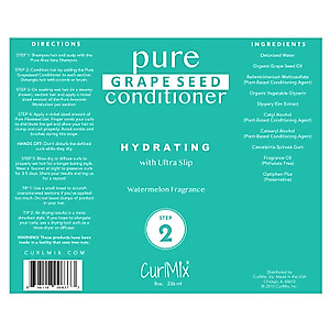 CurlMix Organic Grape Seed Conditioner, Watermelon Fragrance - Softens & Defines 4C Natural Hair, Handmade Conditioner for Curly Hair, Paraben Free, Sulfate Free - 8oz