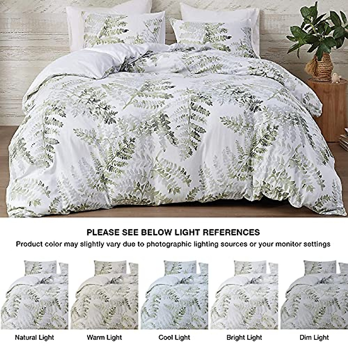 Intelligent Design Reversible 100% Cotton Sateen Duvet-Breathable Comforter Cover,Modern All Season Bedding Set with Sham(Insert Excluded),Judith,Palm Leaf GreenFull/Queen(90"x90")