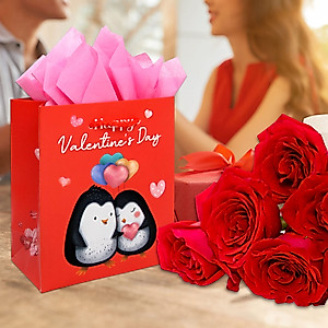 12 Pcs Valentine's Day Paper Gift Bags 5.5 * 6.5 * 2.9" with Tissue Paper for Kids Party Favor Classroom Exchange Prizes Present Wrapping