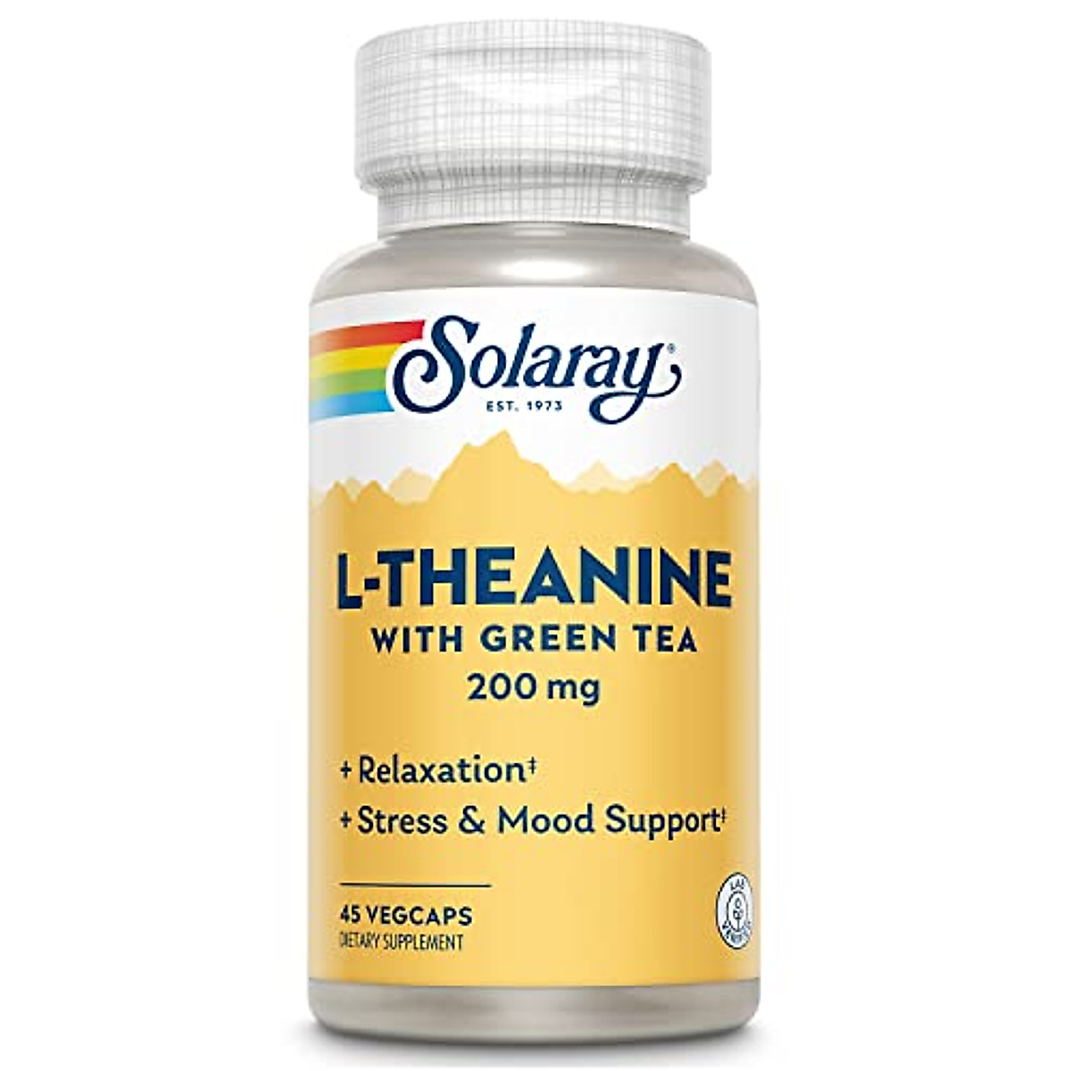 SOLARAY L-Theanine - 45 VegCaps - 200 mg + 100 mg Green Tea Leaf