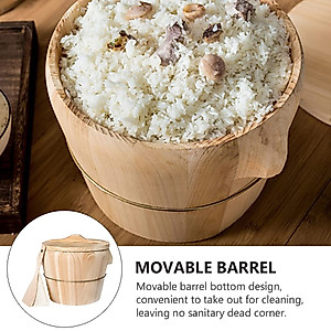 Cabilock 1 Set Wooden Rice Bowl Bucket Wooden Steamed Rice Barrel Handmade Cooking Rice Barrel with Stearmer Liner Lid and Rice Paddle for Home Chinese Restaurant Wood Color