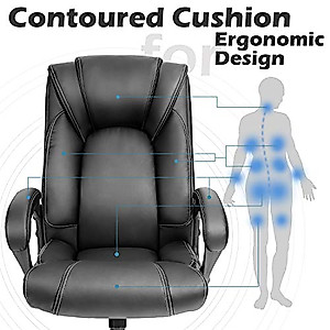 OUTFINE Office Chair Executive Office Chair Desk Chair Computer Chair with Ergonomic Support Tilting Function Upholstered in Leather