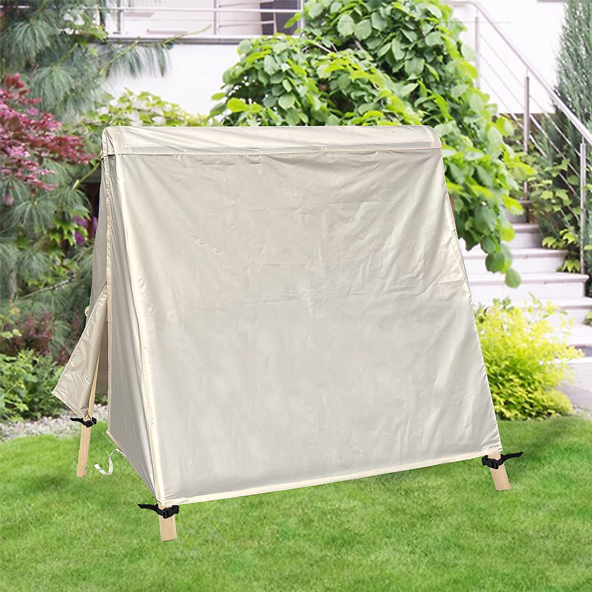 Patio Swing Cover A-Frame Swing Covers Waterproof 3 Seat UV Resistant Weather Protector for Outdoor Courtyard Patio Furniture 72x67x55 Inch Beige