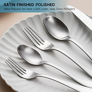 SELUKIYA Silverware Set for 4, 20 Piece Heavy Duty Stainless Steel Flatware Set, Satin Finish Cutlery Utensil Set, Dinner Fork Knife Spoon Tableware Set for Home Kitchen, Dishwasher Safe, Matte Silver