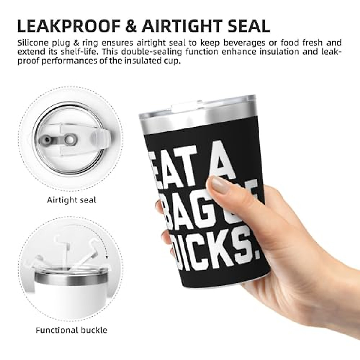 Eat A Bag Of Dicks Insulated Stainless Steel Tumbler 12 Oz Thermos Come With Straw Leak-Proof Travel Mug Cup