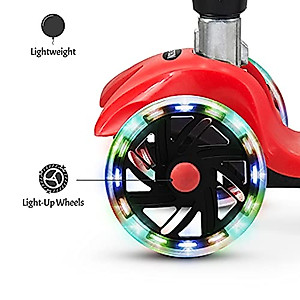 Jetson 3-Wheel Scooters - Twin Kick Scooter (Red) - Collapsible Portable Kids Three Wheel Push Scooter - Lightweight Folding Design with High Visibility RGB Light Up LED Wheels