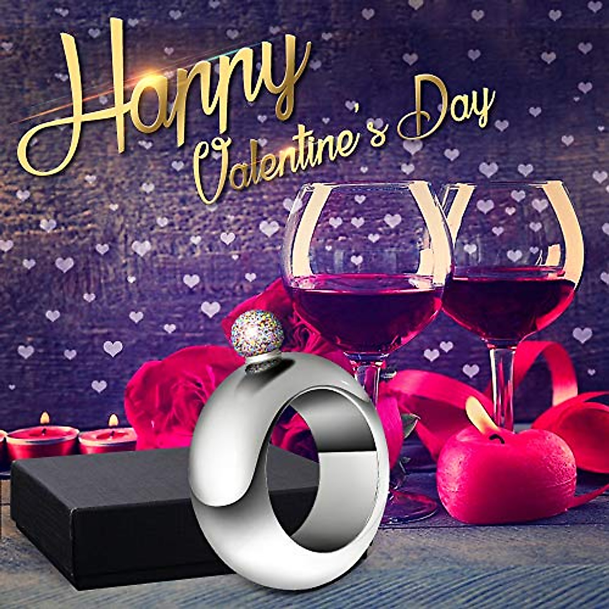 CCJK Liquor Flask for Women with Funnel - Stainless Steel Bangle Bracelet Hidden Flask Set 3.5OZ Wine Flask Wrist Jewelry for Women Girls Men Party Hand size Flask（silver）