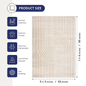 Abani Rugs Beige Arch Pattern Knot Modern Print Premium Area Rug - Contemporary No-Shed Neutral 5’3” x 7’6” (5'x8') Bedroom Rug