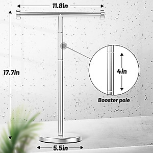 VEHHE T-Shape Hand Towel Holder for Bathroom, Height Adjustable Hand Towel Stand, SUS304 Stainless Steel Towel Holder Stand Non-Slip for Adults, Children（Silver）