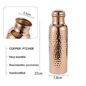 Pure Copper Bottle - 100% Solid Handcrafted Copper Hammered Bottle, Capacity 34 Oz/1000 ML - Copper Bottle for Home, Office, Hotel and Gifting