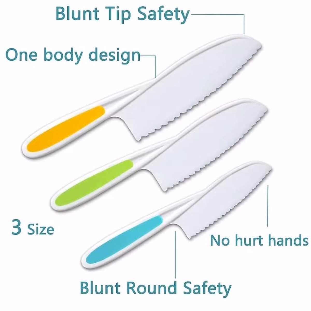 Leking 3 Pcs Kids Kitchen Knife, Plastic Serrated Edges Kids Knife Set for Cooking and Cutting Cakes, Fruits and Veggies, Perfectly Safe for Toddler Chef Knife Set for Kids Real Cooking