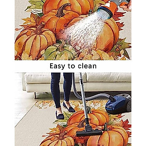 Fall Pumpkins Outdoor Area Rug 4'x6',Patio Balcony Porch Front Door Camping Camper Deck Runner Rug,Washable Carpet Indoor Living Room/Kitchen Floor Mat Thanksgiving Autumn Retro Eucalyptus Leaves