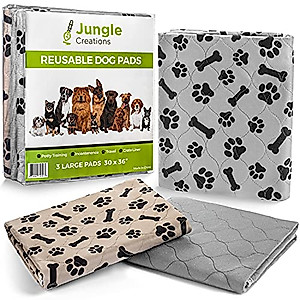 JUNGLE CREATIONS Washable Pee Pads for Dogs (3-Pack) Reusable Waterproof Potty Training Mats for Puppy Playpen, Whelping Box, Crate Liner for Small, Medium, Large, and XL Pets (30" x 36")